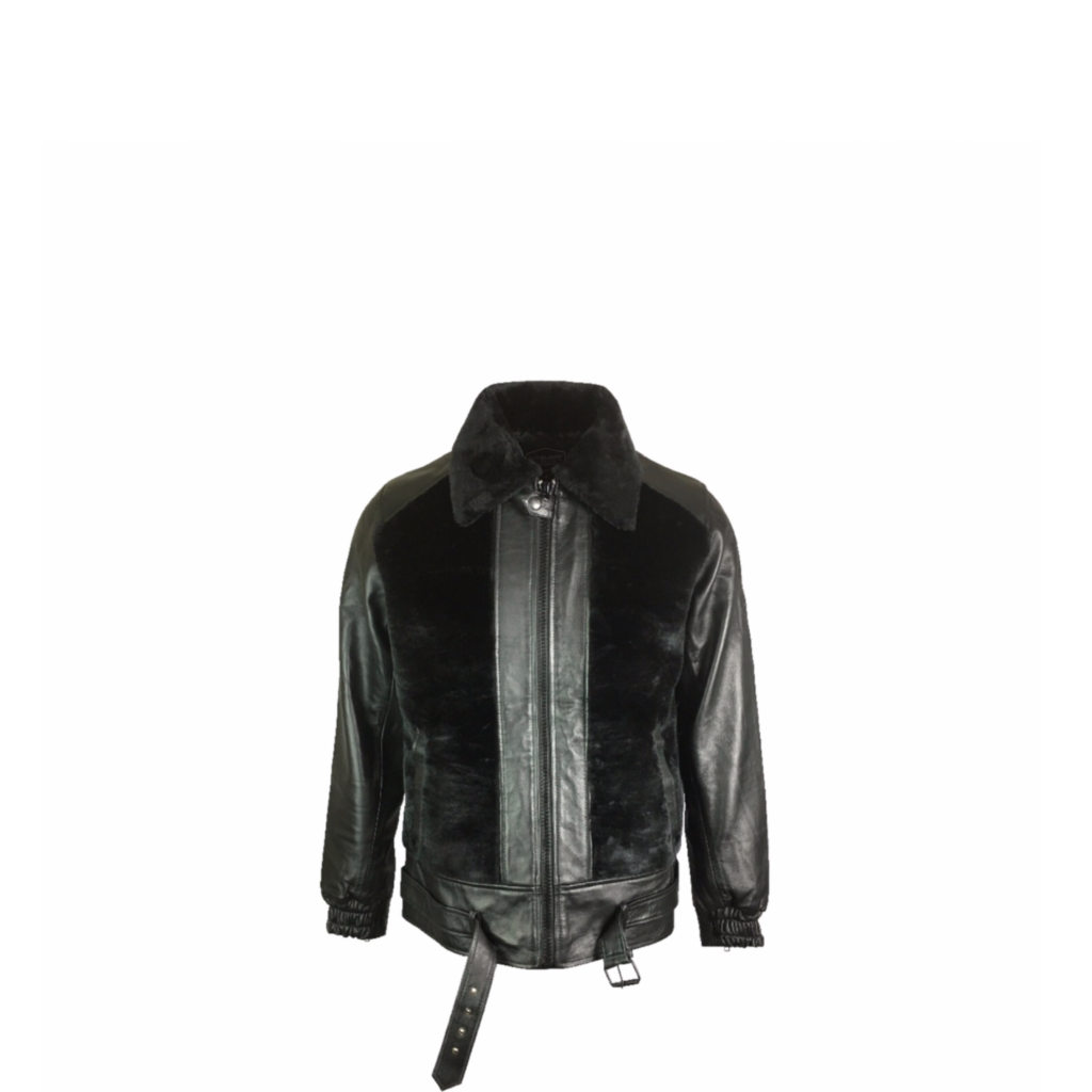 Black leather and faux fur grizzly motorcycle jacket – Leather Jackets ...